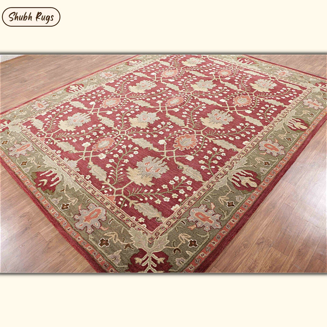 New Oriental Persian Style Hand Tufted Franklin Red Wool Rug 9X12 Feet ...