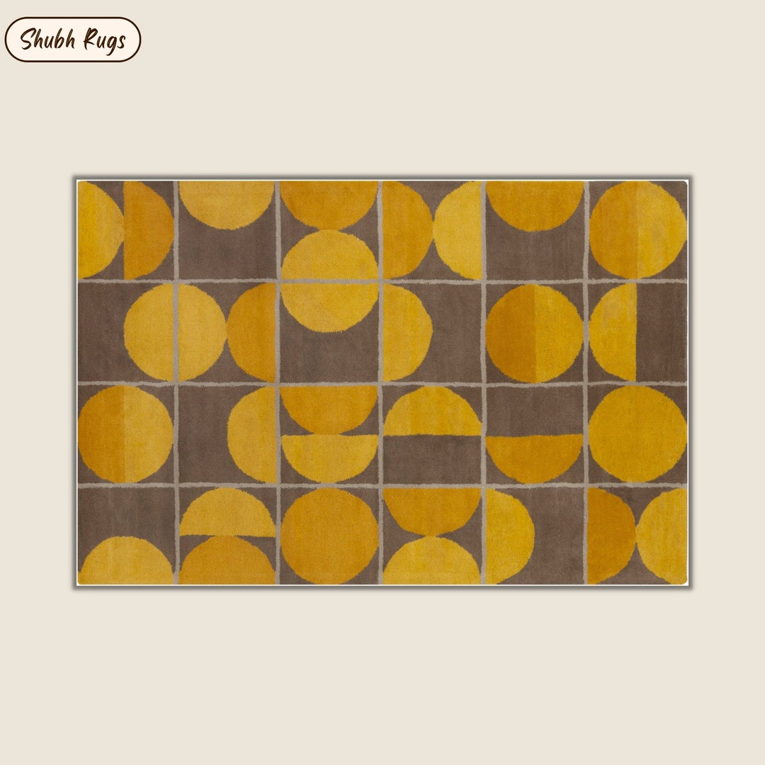 Orange & Yellow Half Circle Geometric Style Hand Tufted Area Rug for ...