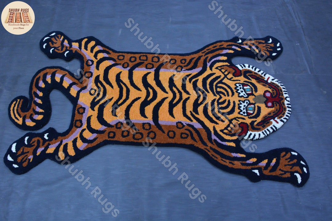 Brown and Yellow Tibetan Tiger Skin Shaped Rug Animal Prints Rugs New ...