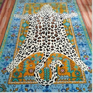 Leopard Pattern Rug Red & Blue Stunning Carpet Animal Print Rug for ...