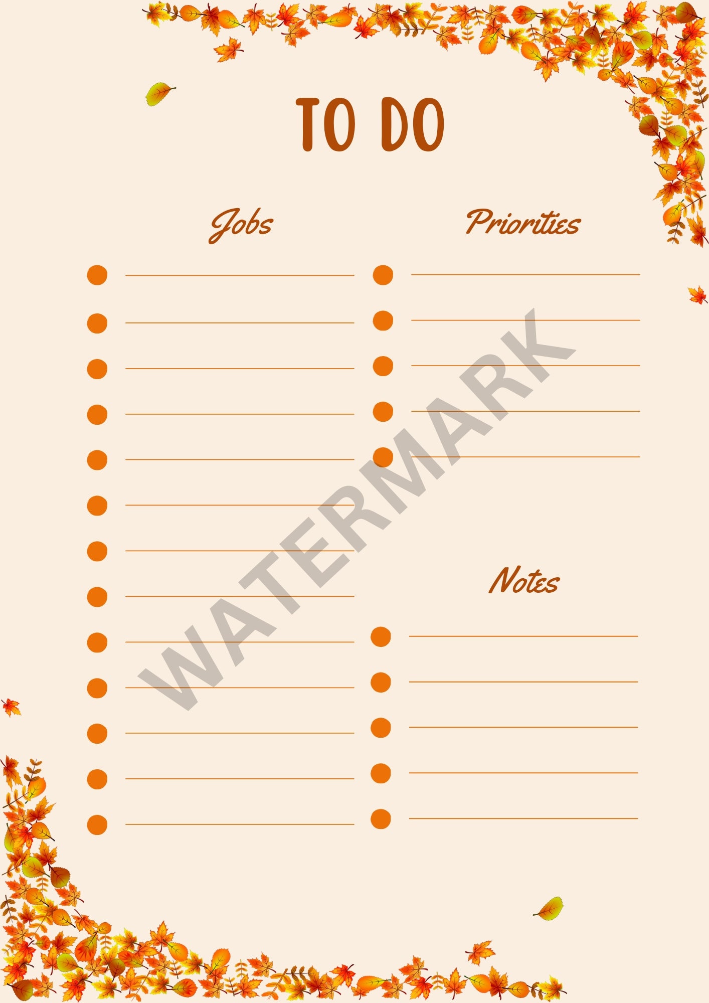 Autumnal Fall Leaves Digital Download Printable to Do and Notes - Etsy