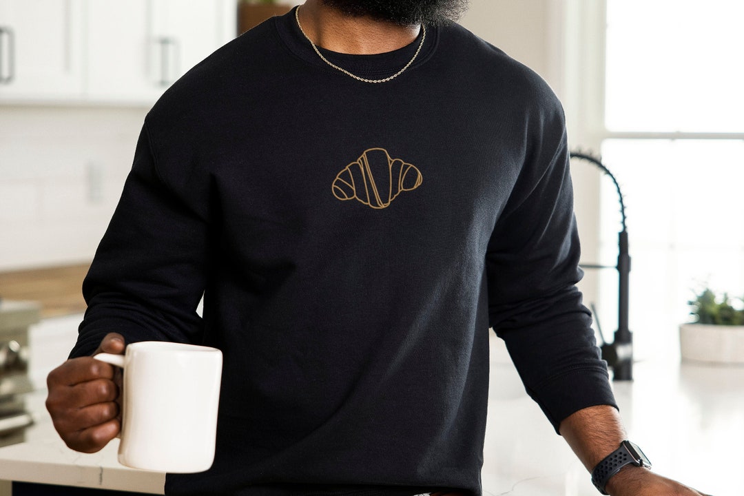 Adult Croissant Sweatshirt Unisex Custom Embroidered Sweater Brunch ...