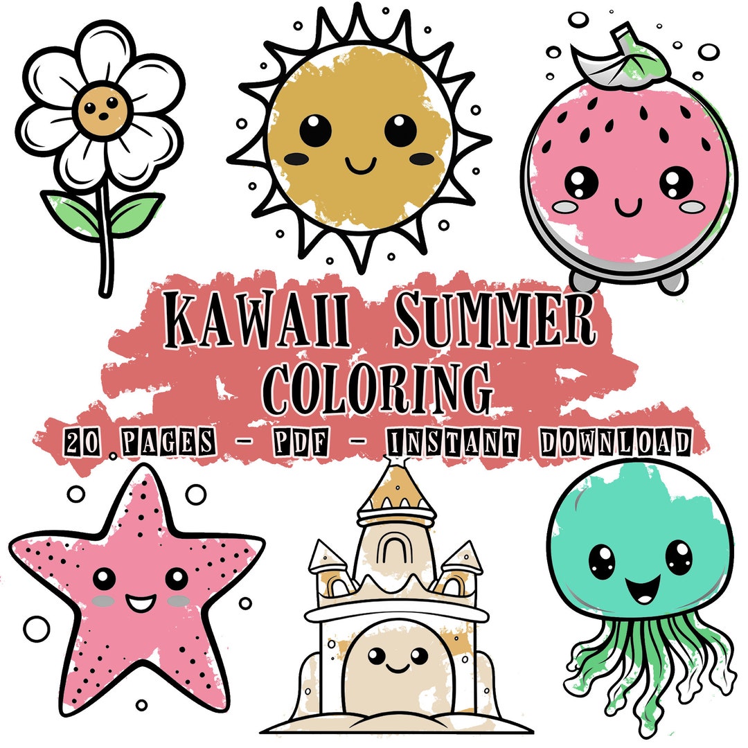 20 Kawaii Summer Coloring Pages Digital Download Montessori Busy Binder ...