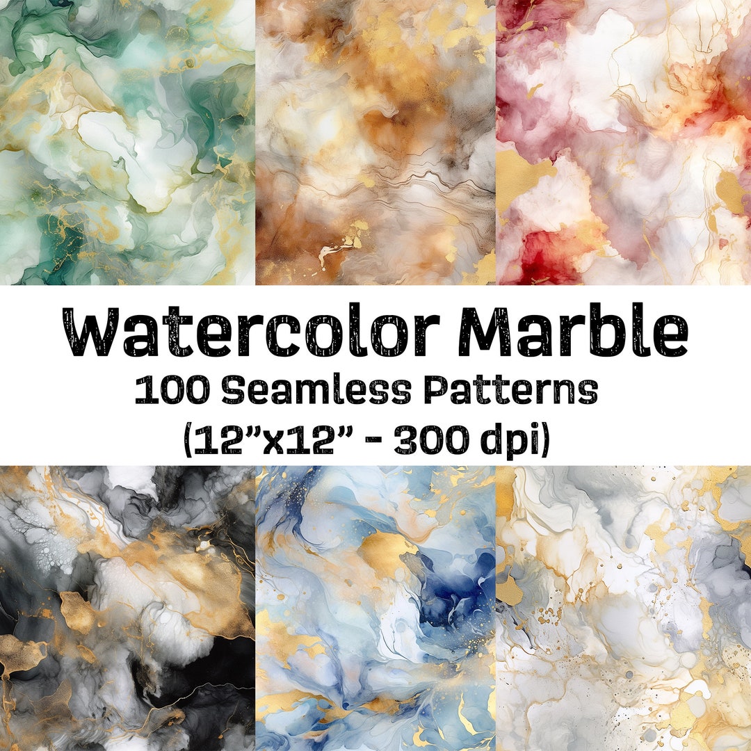 100 Watercolor Marble Seamless Patterns With Gold & Silver Veins ...