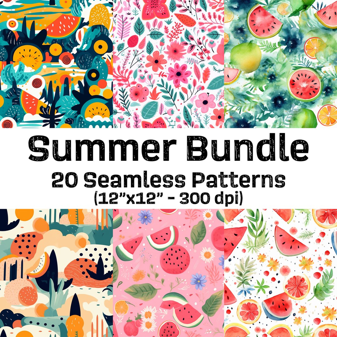 20 Summer Seamless Pattern Bundle Summer PNG Watercolor Patern Fabric ...