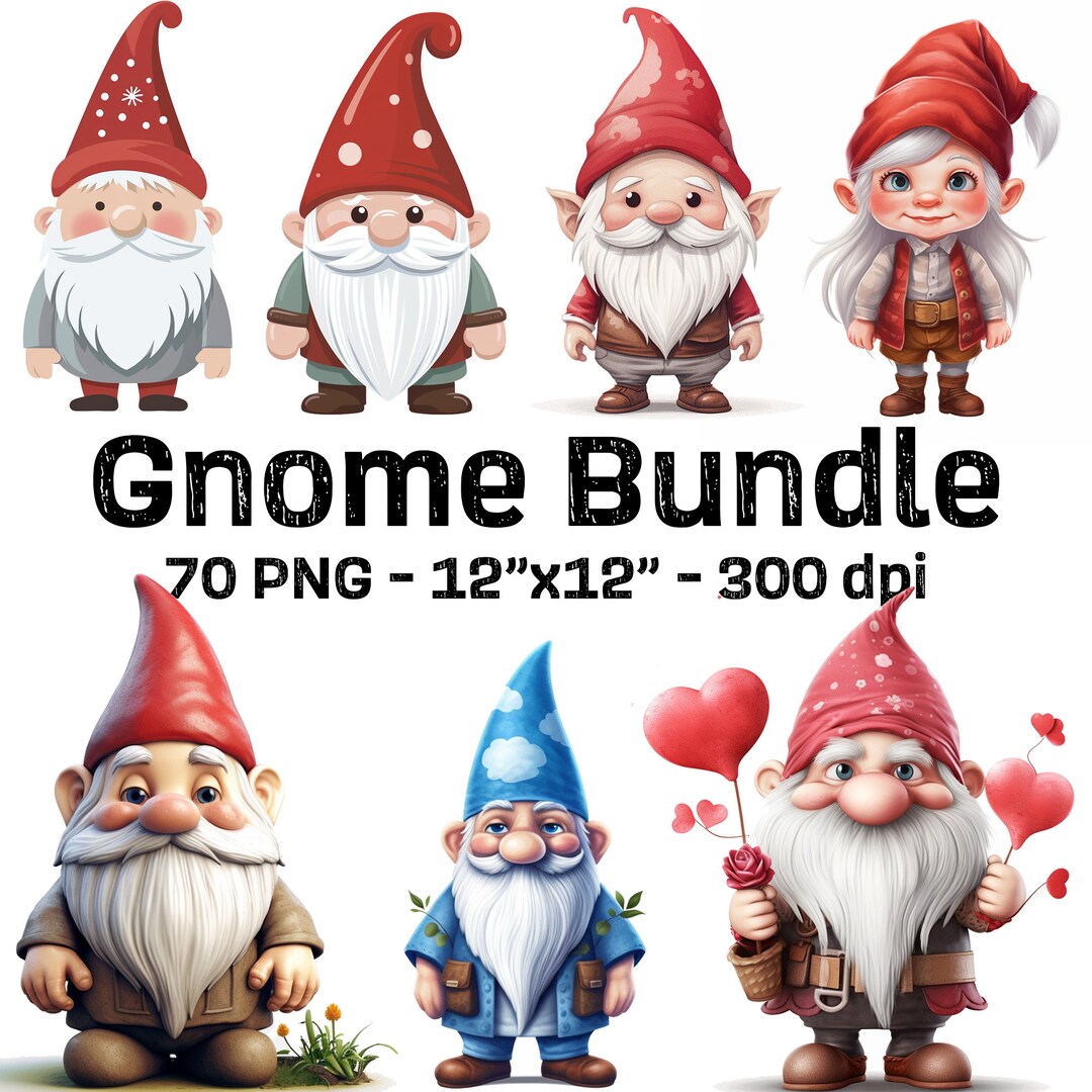 70 Gnome Clipart Bundle Cute Gnome PNG Digital Clipart PNG Baby Shower ...