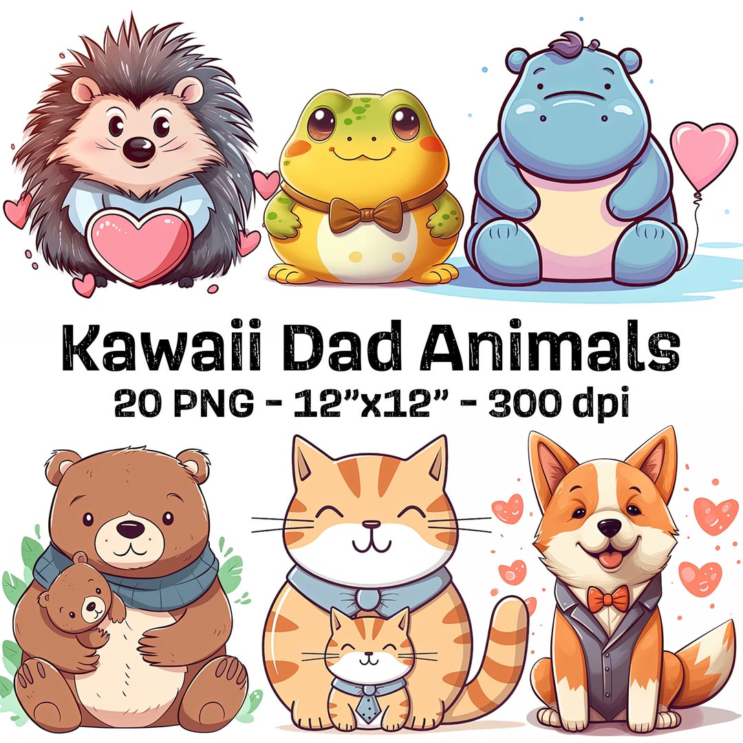 20 Cute Father's Day Kawaii Animal Clipart Bundle - Dad Animals in ...