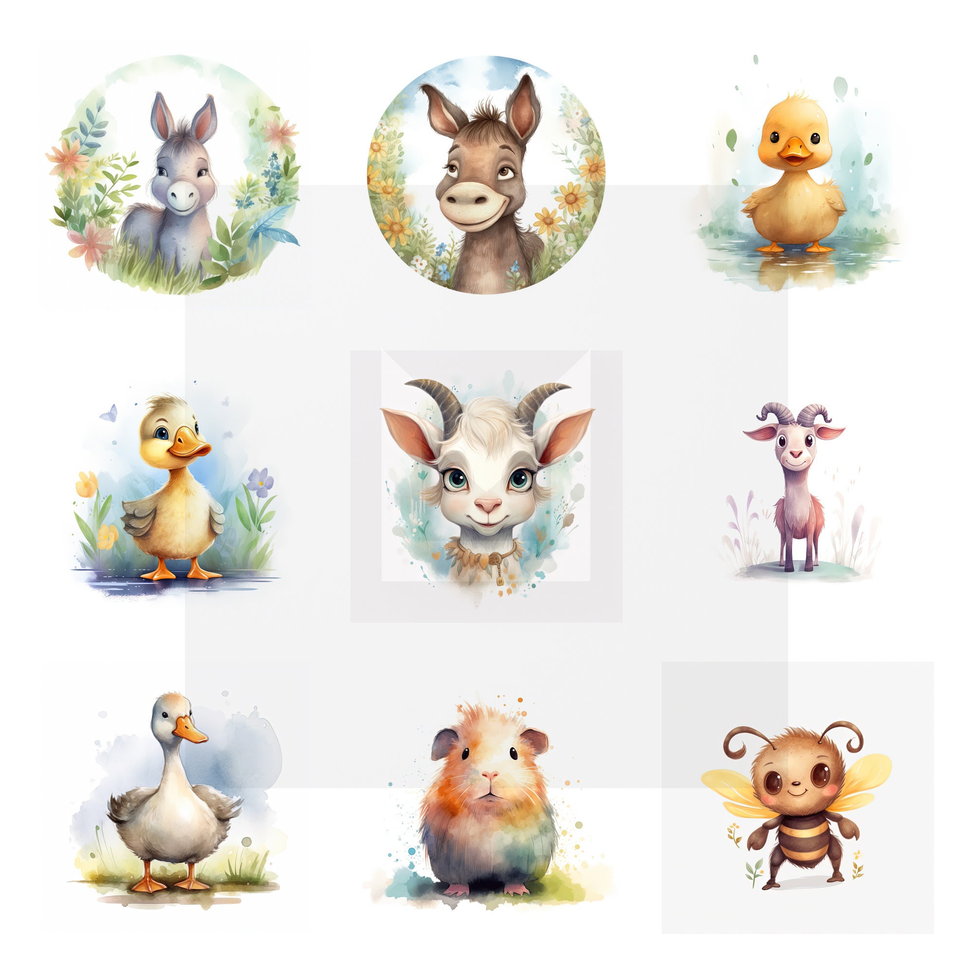 Watercolor Farm Animals PNG Bundle 40 Whimsical Baby Animals - Etsy