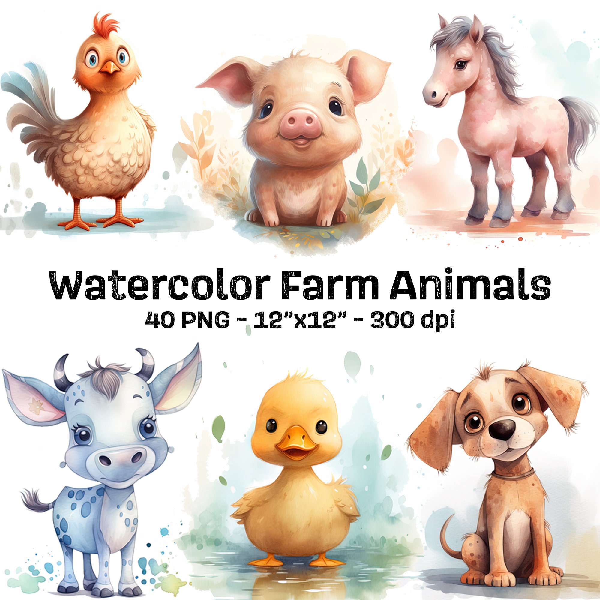 Watercolor Farm Animals PNG Bundle 40 Whimsical Baby Animals - Etsy ...