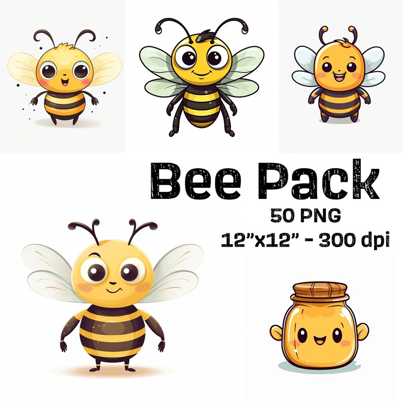 50 Paquete de imágenes prediseñadas de abeja linda abeja PNG Honey Bee ...