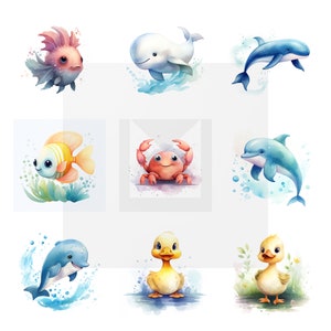 Aquatic Animals Watercolor Clipart Bundle - 40 Cute Sea & Nautical Pngs ...