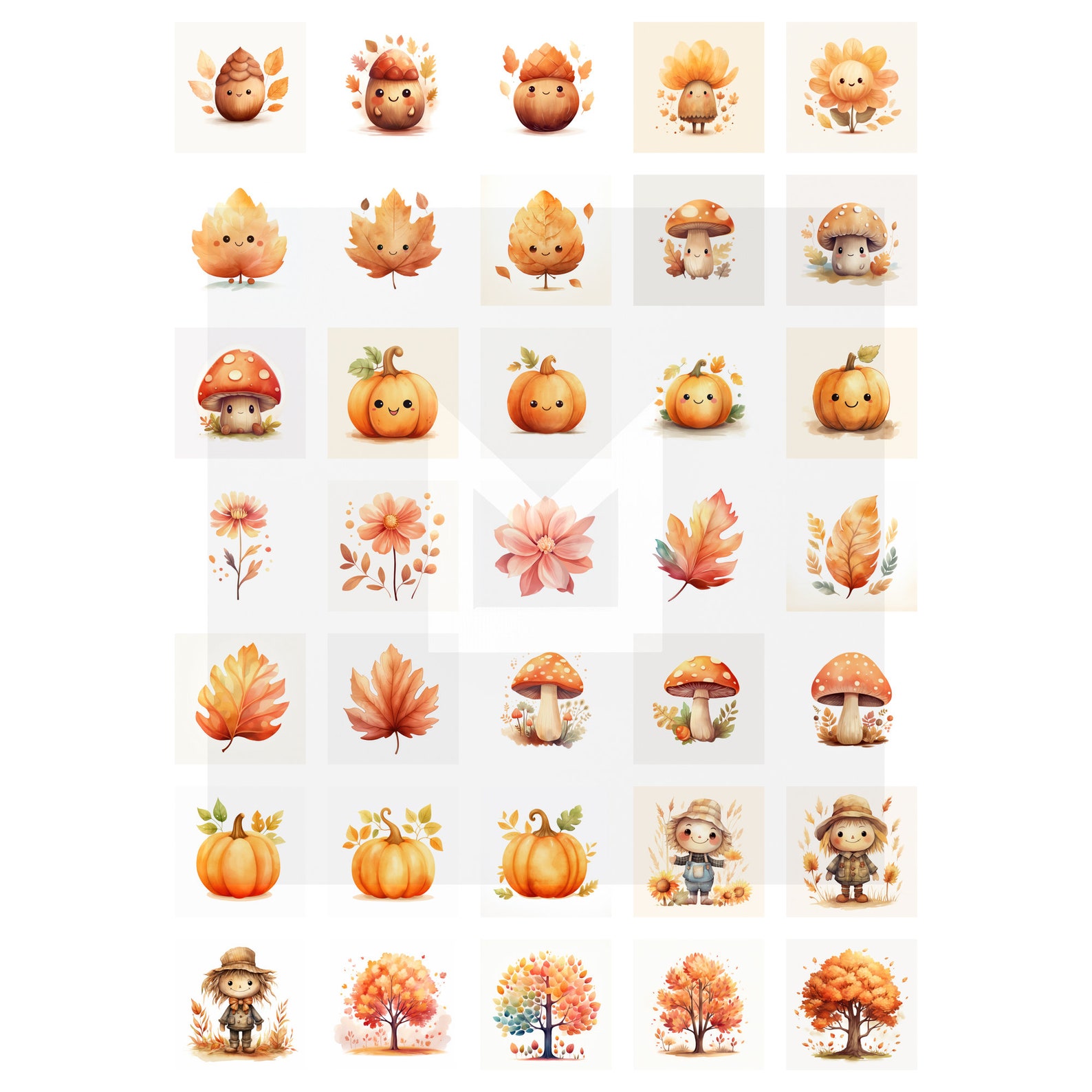 Watercolor Autumn Clipart Bundle 35 Cute Fall Pngs for Baby - Etsy