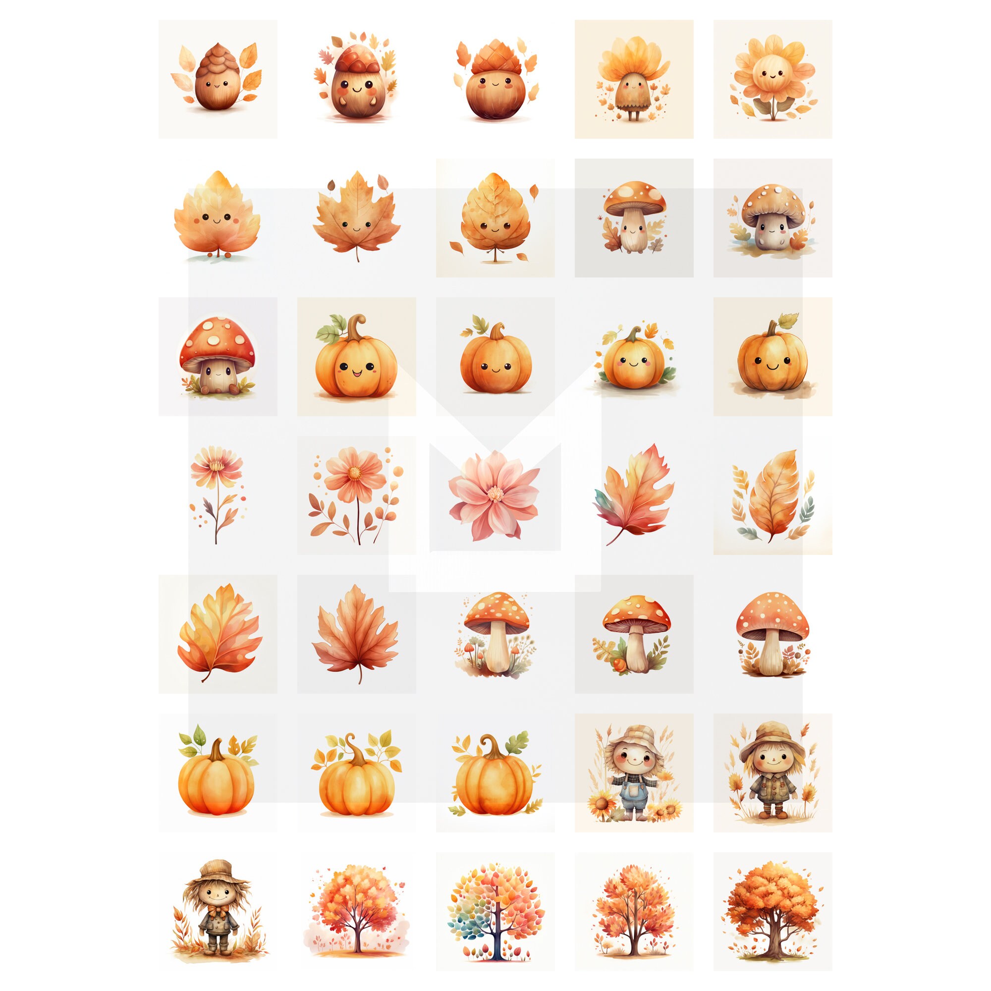 Watercolor Autumn Clipart Bundle 35 Cute Fall Pngs for Baby - Etsy