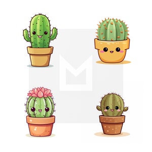 Cute Cactus Clipart Bundle - 30 Kawaii Cacti Pngs for Stickers, Mugs ...