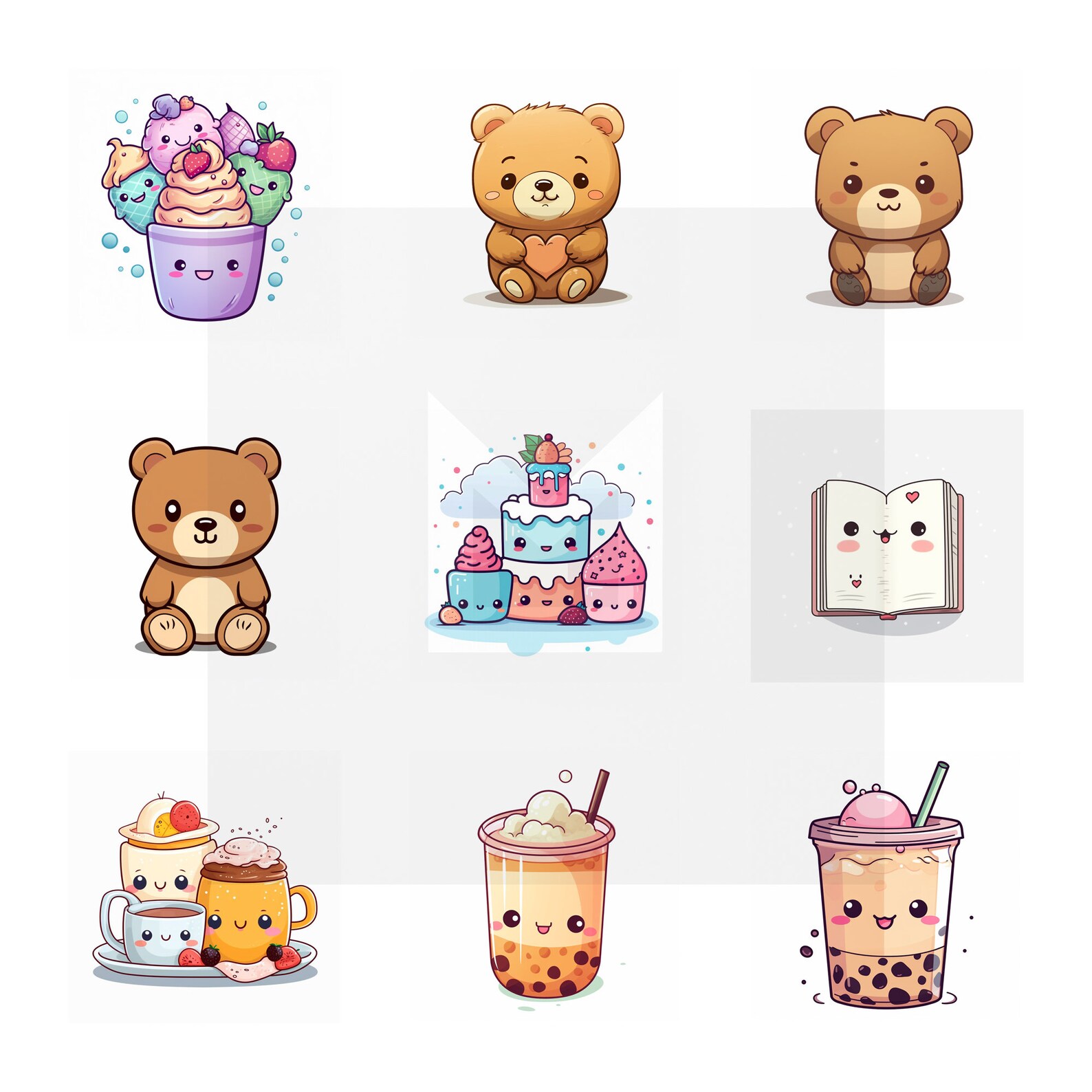 55 Kawaii Clipart Bundle Cute Kawaii PNG Clipart Set Instant - Etsy