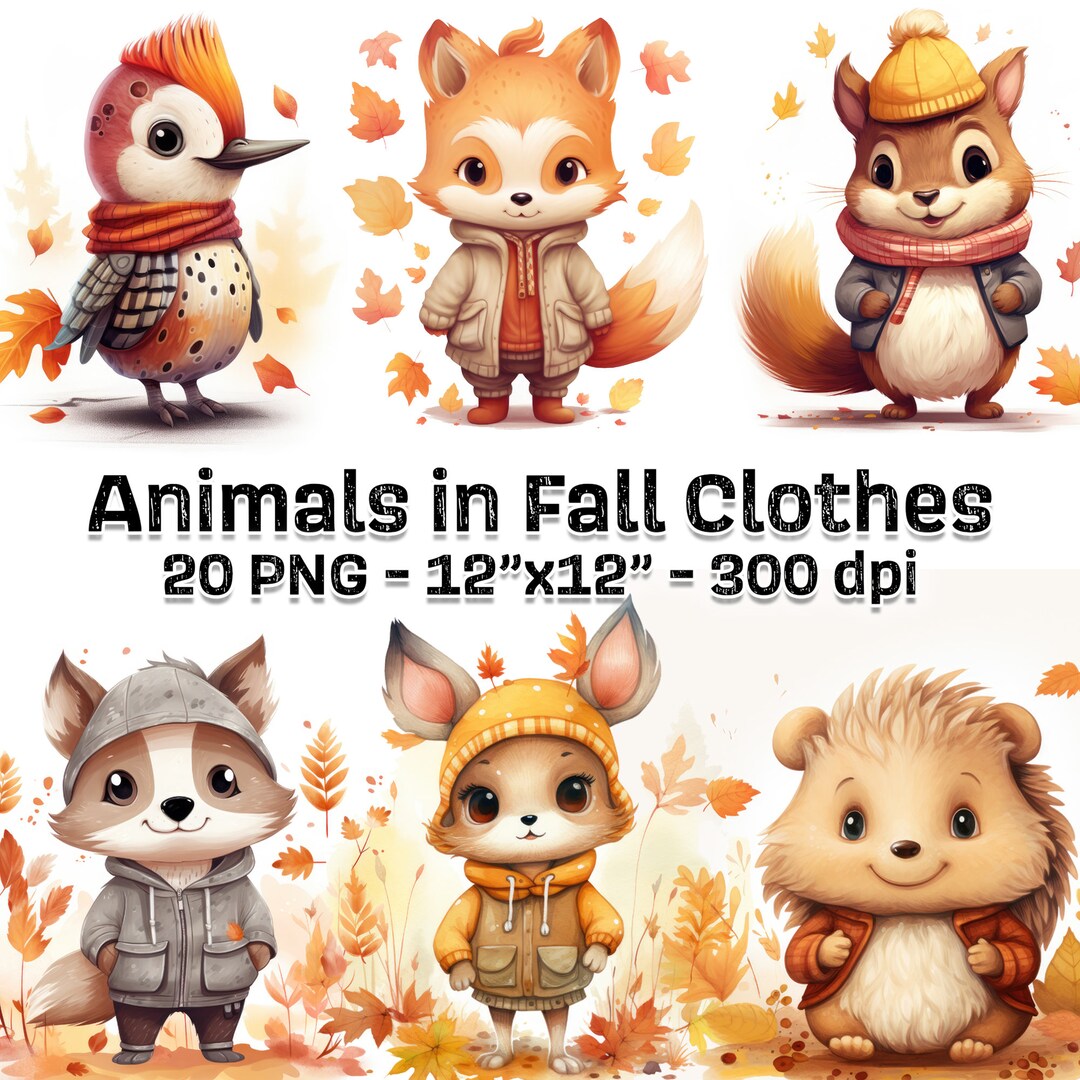 Watercolor Woodland Animals in Autumn Attire Clipart 20 Cute Fall Pngs ...