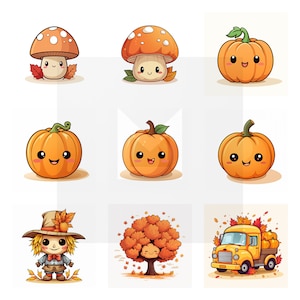 Cute Kawaii Fall Clipart Bundle 30 Pngs of Coffee, Pumpkin, Tree Art ...