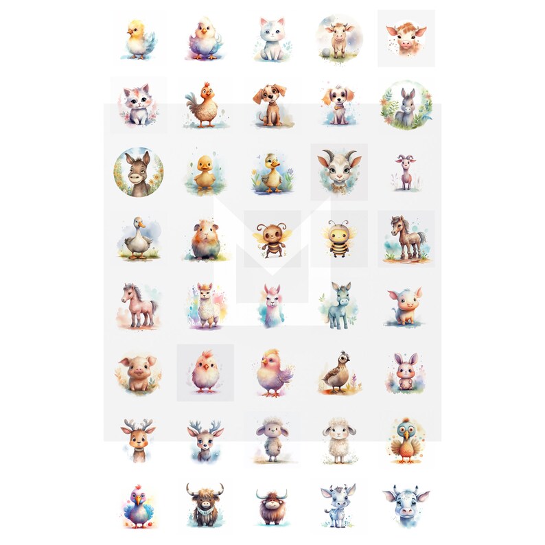 Watercolor Farm Animals PNG Bundle 40 Whimsical Baby Animals - Etsy