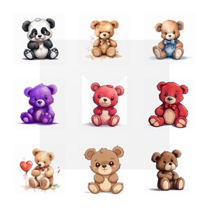 50 Teddy Bear Clipart Pack, Teddy Bear Baby Shower Clipart Cute Teddy ...