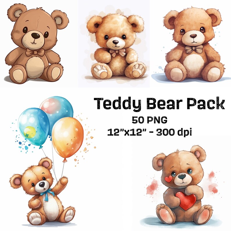 50 Teddy Bear Clipart Pack Teddy Bear Baby Shower Clipart - Etsy