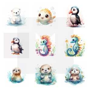 Aquatic Animals Watercolor Clipart Bundle - 40 Cute Sea & Nautical Pngs ...
