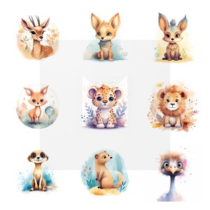 Watercolor Safari Animals PNG Bundle - 35 Whimsical Baby Animal Clipart ...