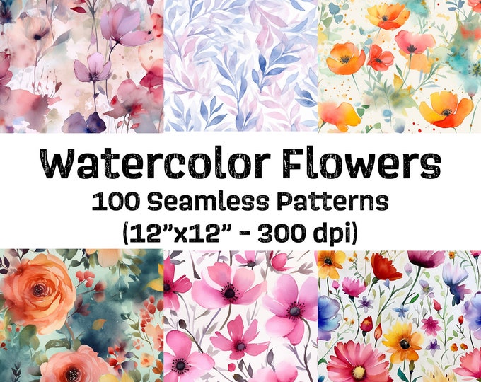 10 Watercolor Floral Seamless Pattern, Watercolor Floral Paper, Flowers ...