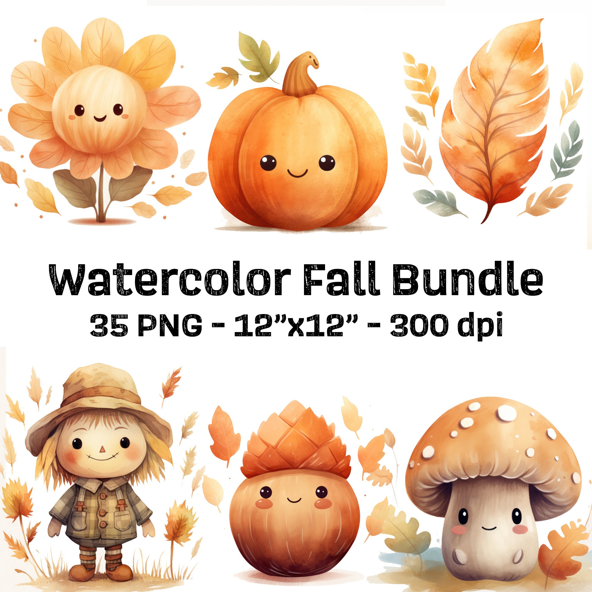 Watercolor Autumn Clipart Bundle 35 Cute Fall Pngs for Baby - Etsy