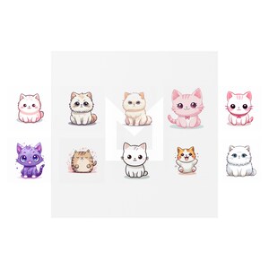 Cute Kawaii Cat Clipart Bundle 50 PNG Designs for Animal Stickers Black ...