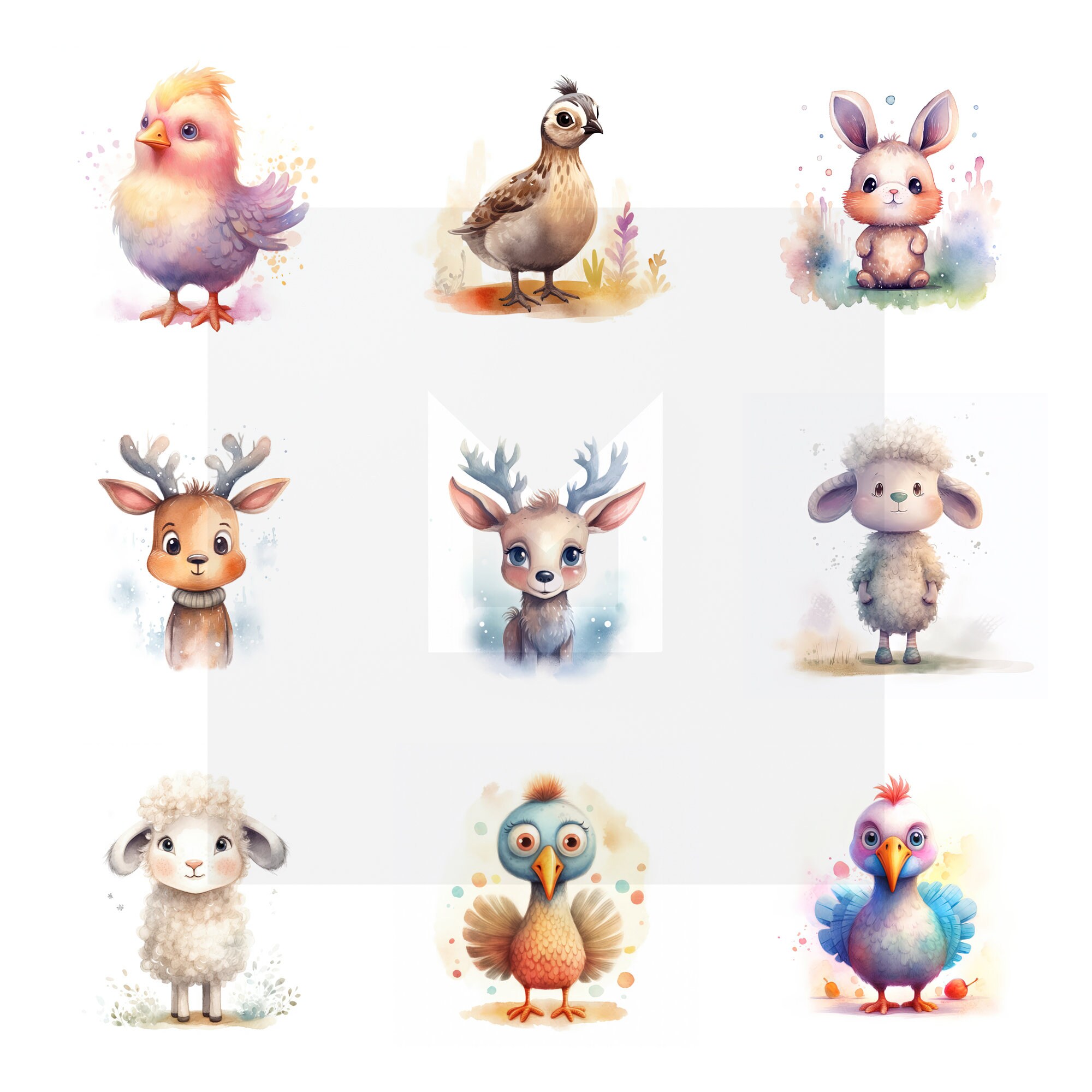 Watercolor Farm Animals PNG Bundle 40 Whimsical Baby Animals - Etsy ...