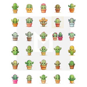 Cute Cactus Clipart Bundle - 30 Kawaii Cacti Pngs for Stickers, Mugs ...