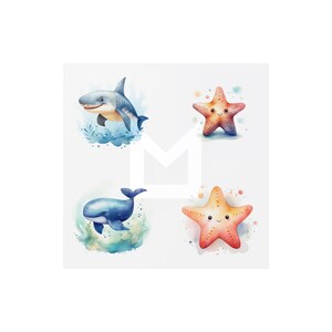 Aquatic Animals Watercolor Clipart Bundle - 40 Cute Sea & Nautical Pngs ...