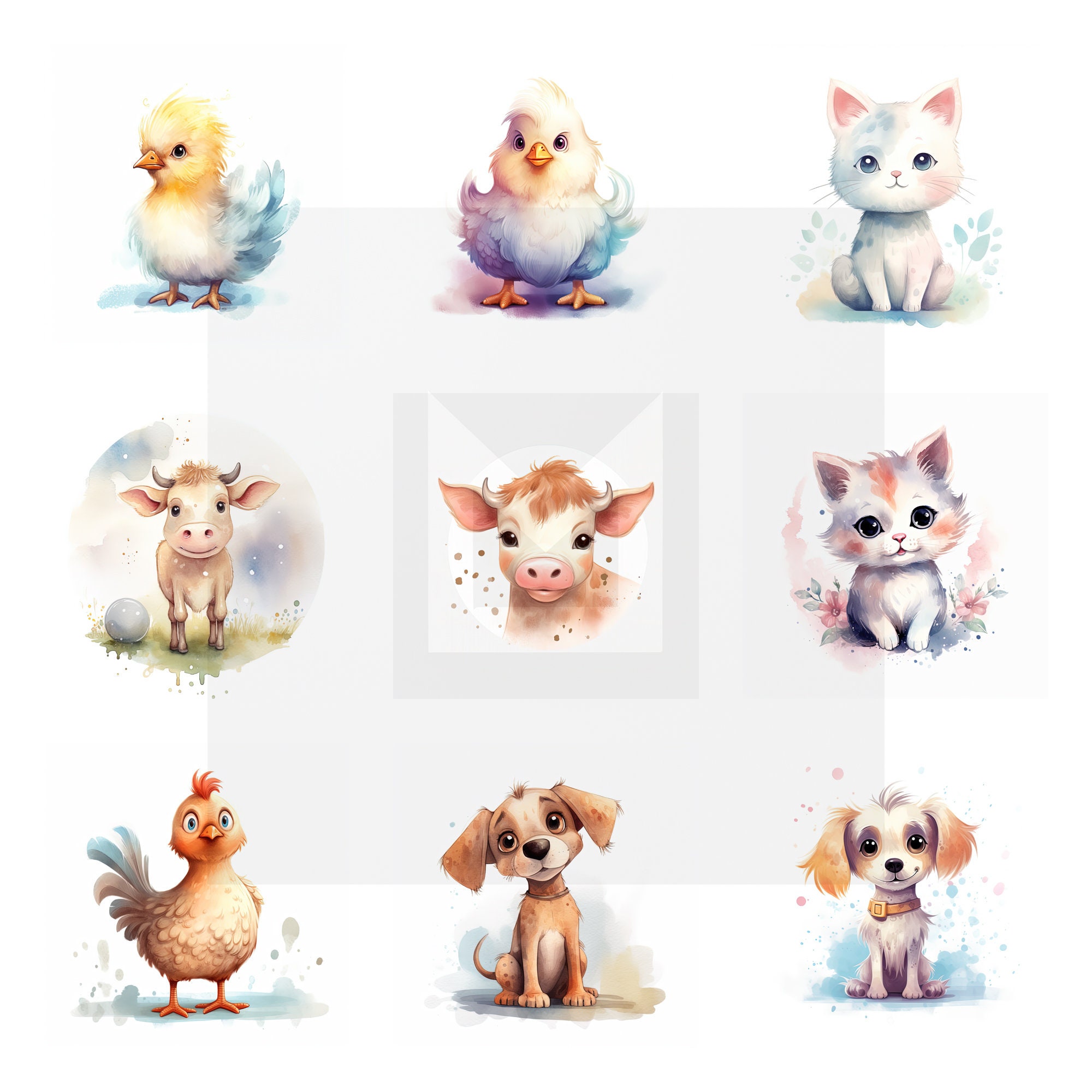 Watercolor Farm Animals PNG Bundle 40 Whimsical Baby Animals - Etsy