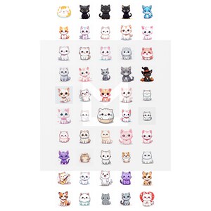 Cute Kawaii Cat Clipart Bundle 50 PNG Designs for Animal Stickers Black ...