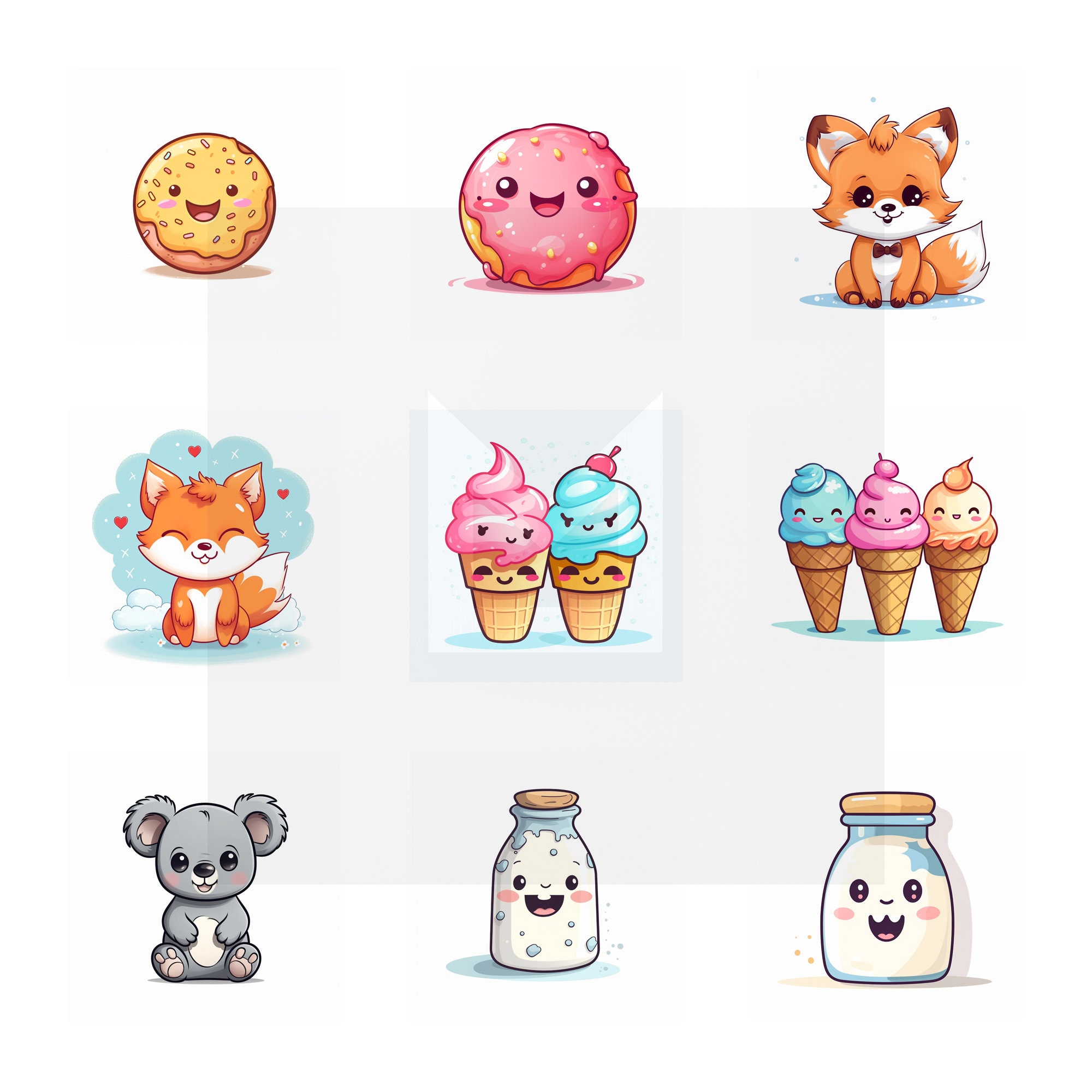 55 Kawaii Clipart Bundle Cute Kawaii PNG Clipart Set Instant - Etsy