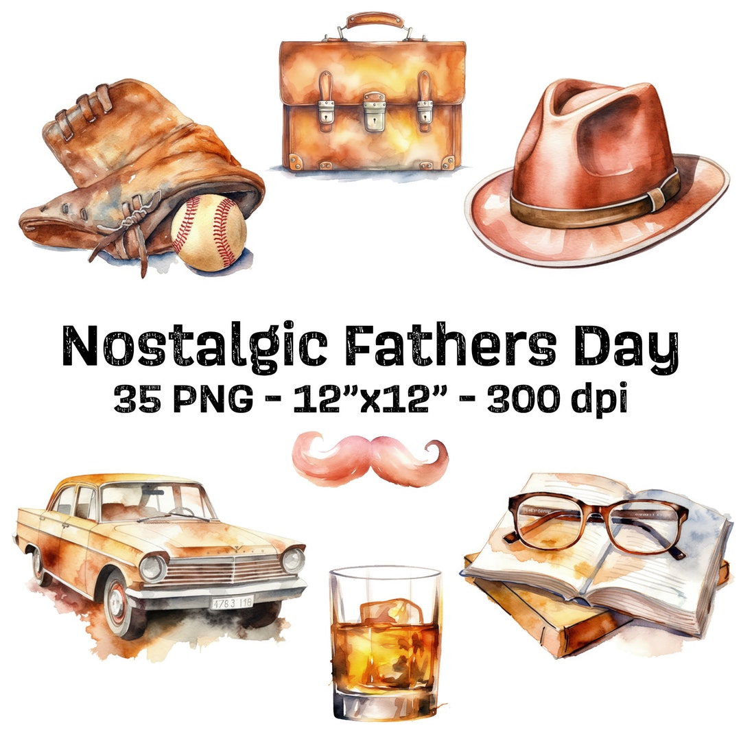 35 Nostalgic Fathers Day Watercolor Clipart Bundle - Vintage Dad Items ...