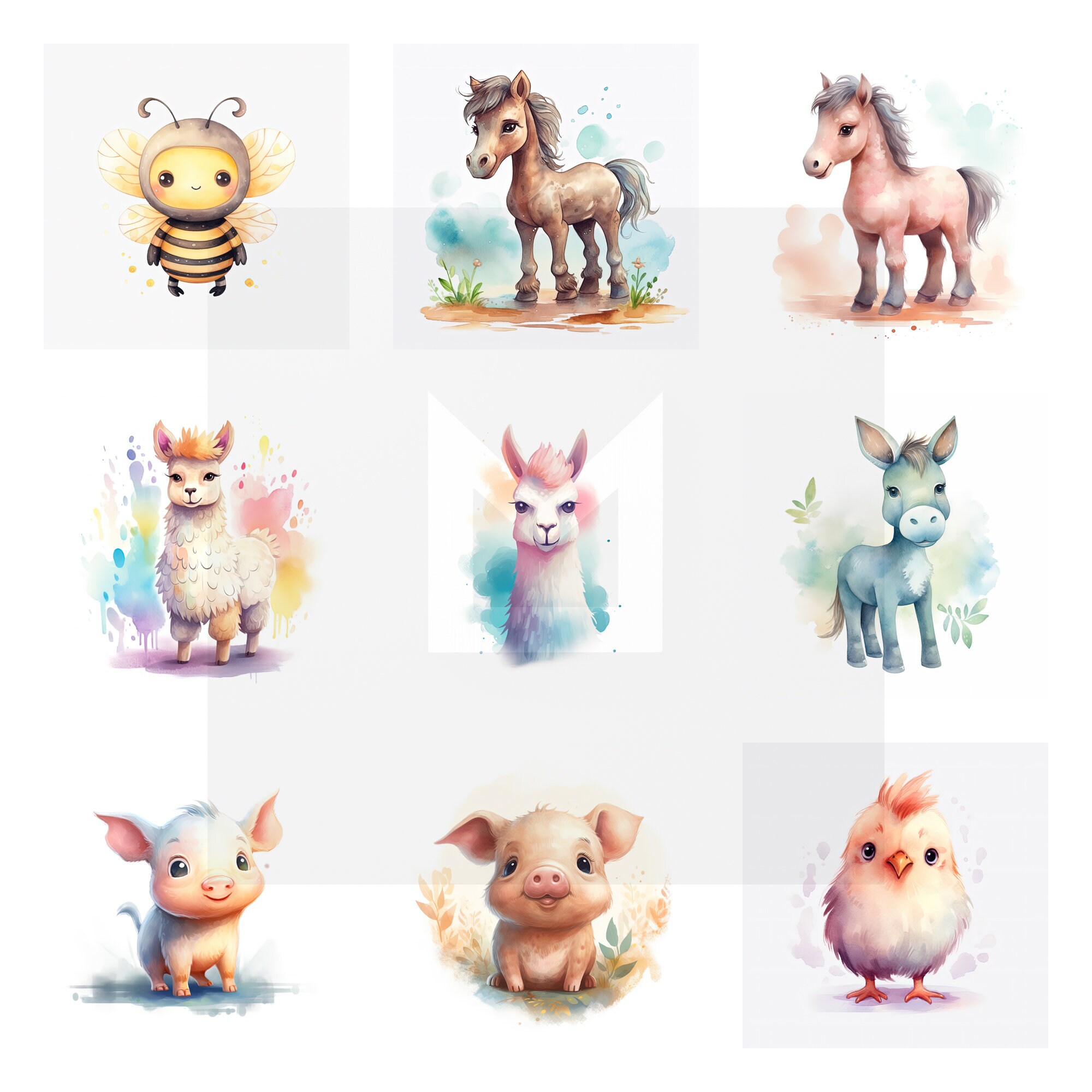 Watercolor Farm Animals PNG Bundle 40 Whimsical Baby Animals - Etsy