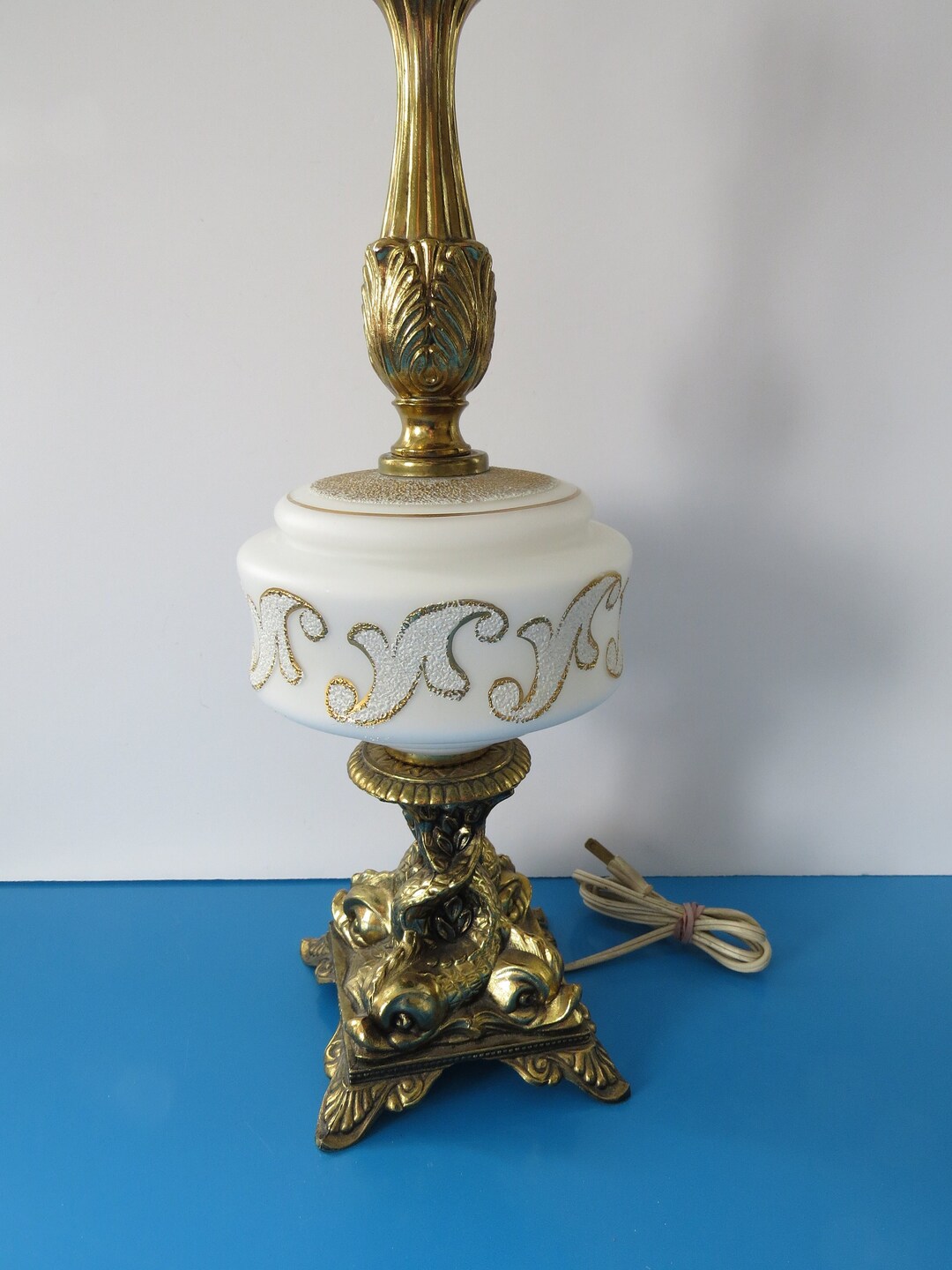 Vintage Elegant White and Gold Table Lamp Base, Glass and Metal ...
