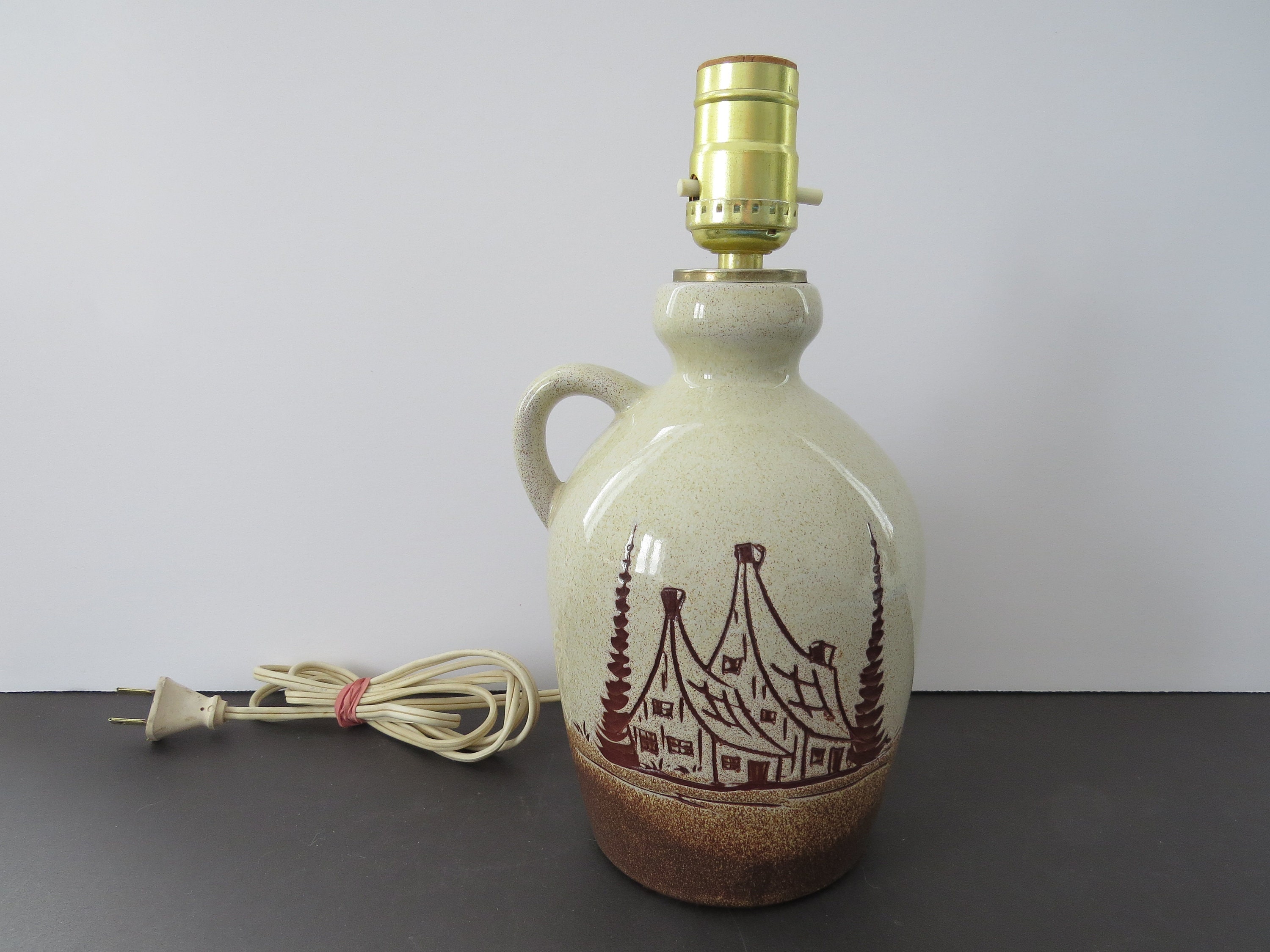 Vintage Pottery Jug Table Lamp, Home Carved, Jug Shaped Lamp Base ...