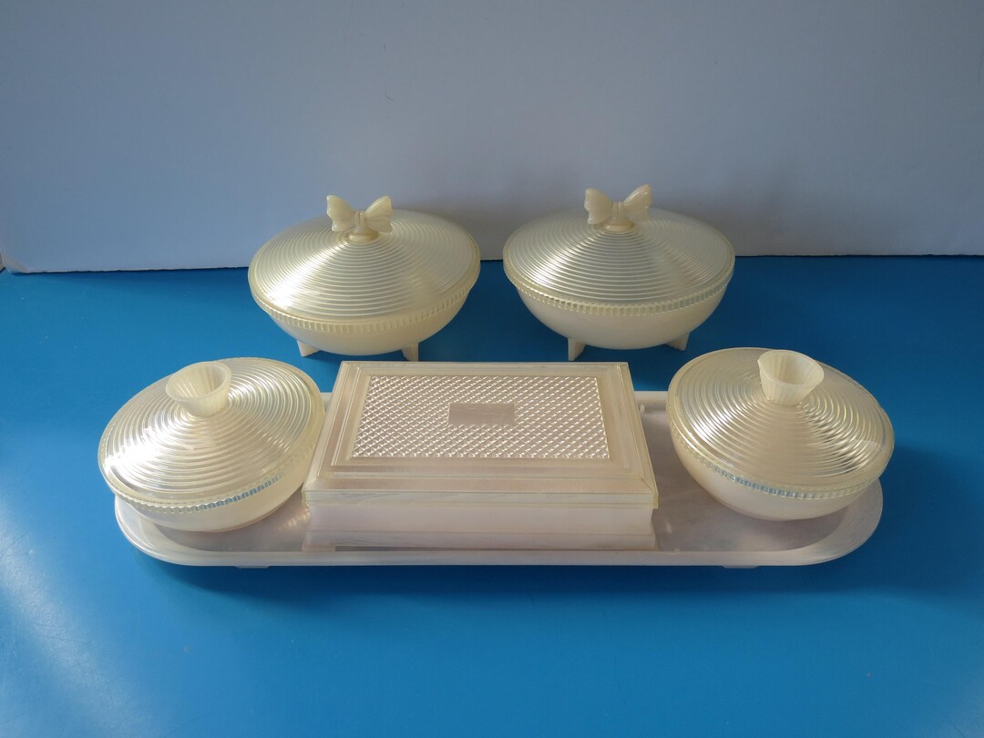 Vintage Fosta Dresser Trinket Box and Tray Set, Vanity Set, Powder Pink ...
