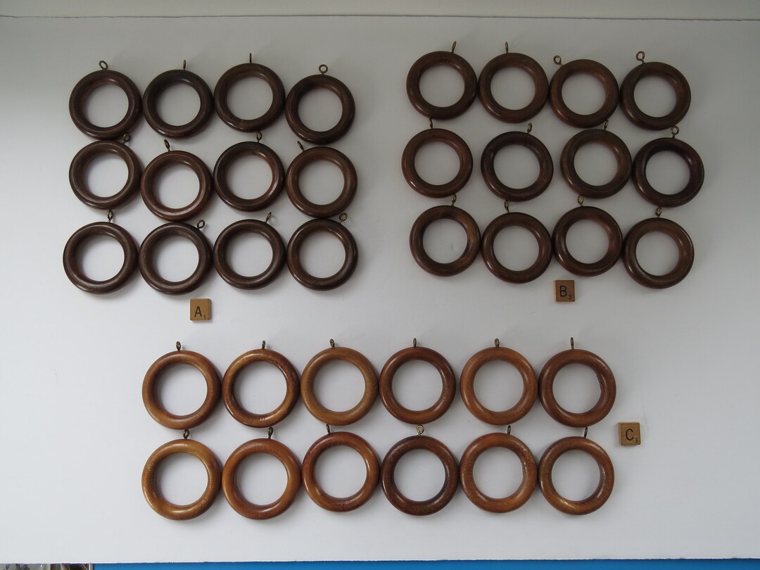 Vintage Wooden Curtain Ring Set, 12 Wood Curtain Rings for Rod Pole ...