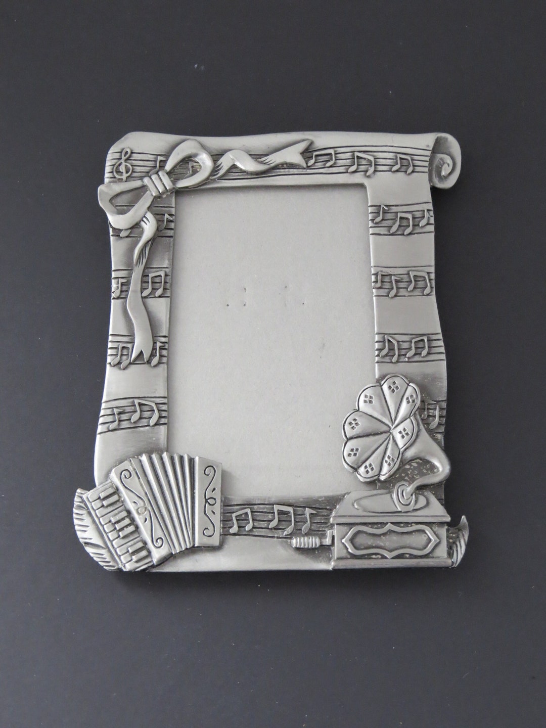 Vintage Pewter Photo Frame, Metal Picture Frame, Musical Notes ...
