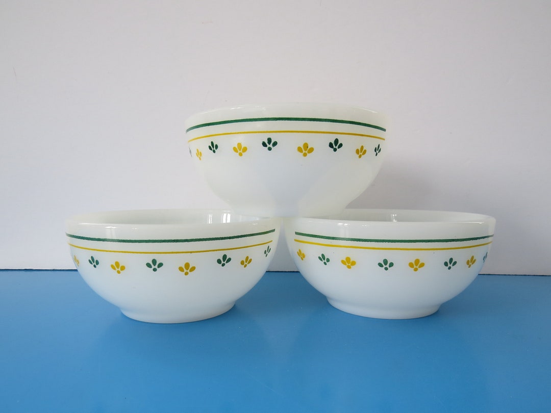 Vintage Termocrisa Glass Bowl, Cereal or Soup Bowl, Green and Yellow ...