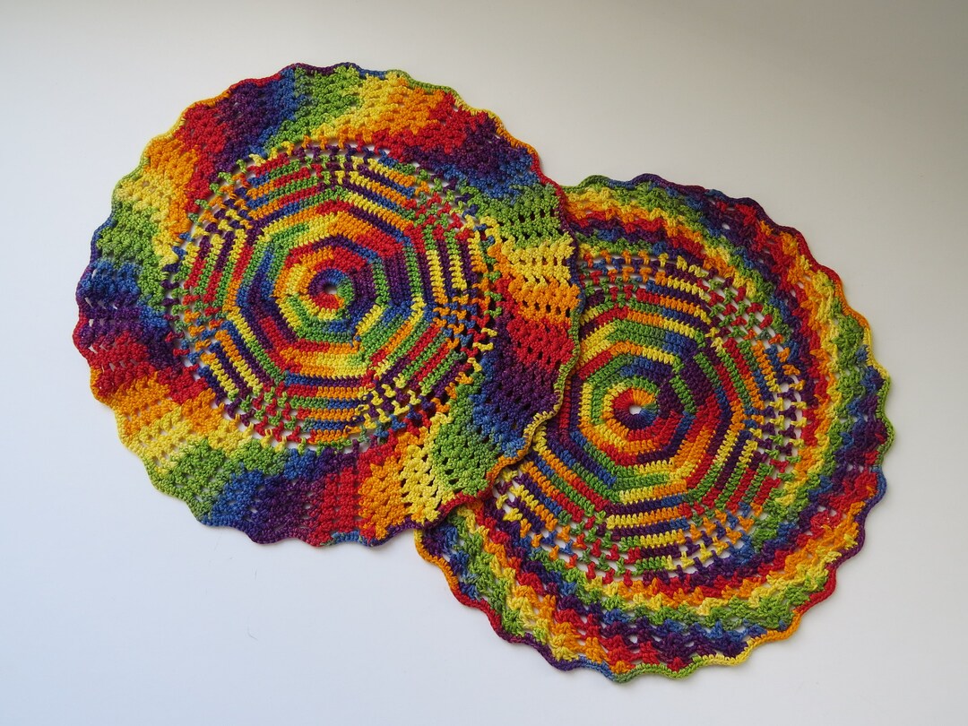 Vintage Crocheted Doilies, Doily, Handmade Colorful Doilies, Bright ...