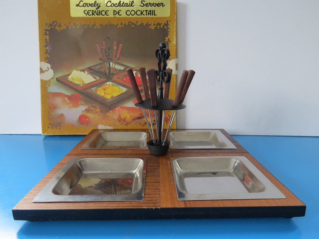 Vintage 1970s Lovely Cocktail Server, Appetizers Tray, Cocktail Forks ...