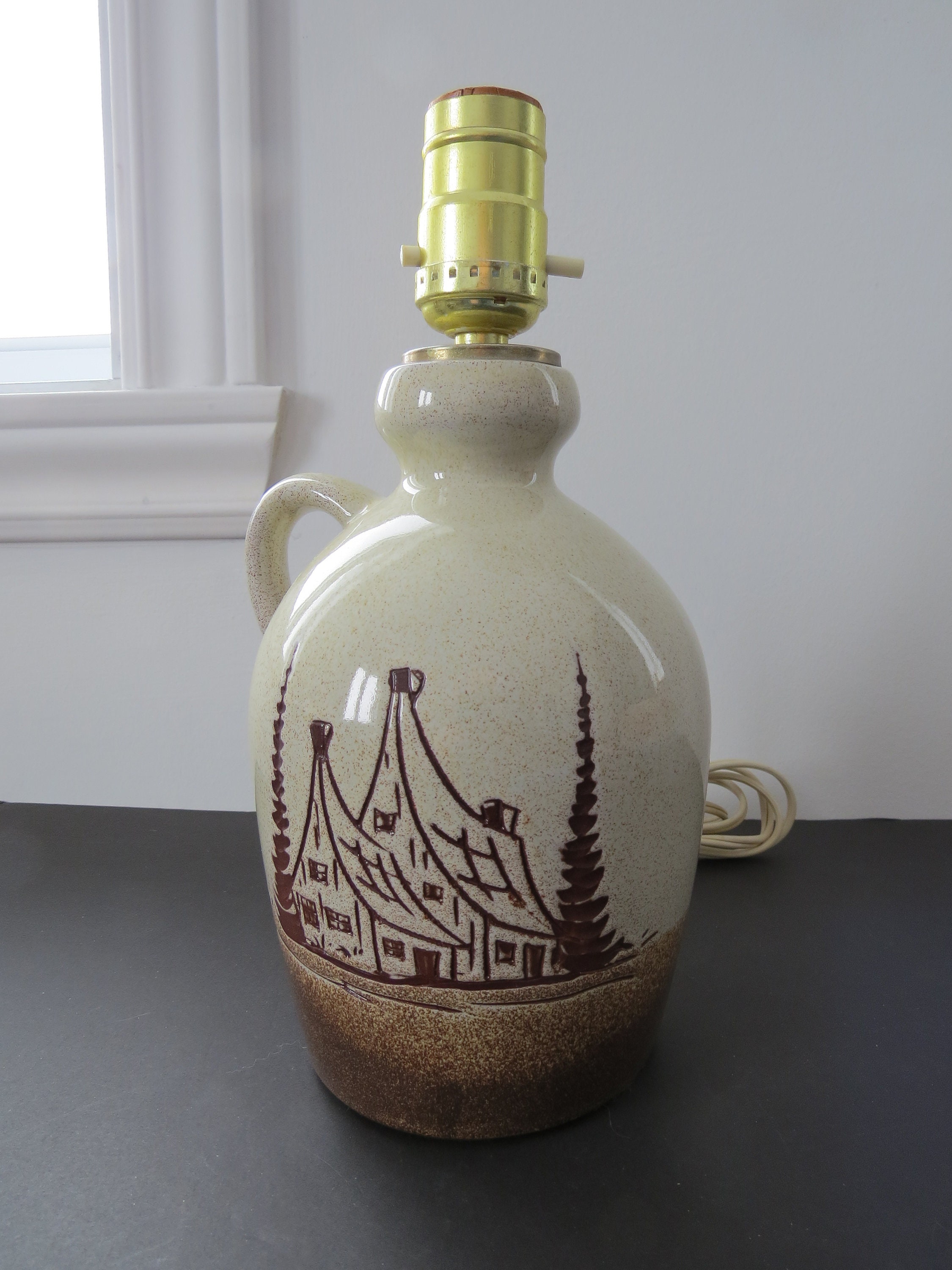 Vintage Pottery Jug Table Lamp, Home Carved, Jug Shaped Lamp Base ...