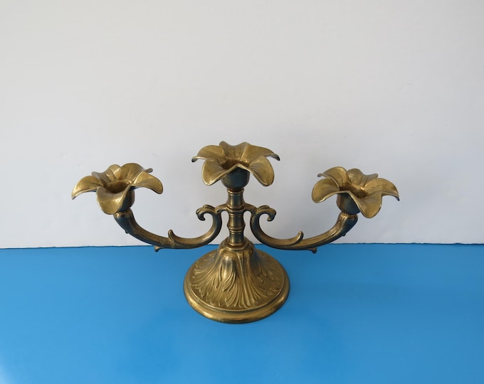 Vintage Brass Flower-shaped Cup 3-arm Candle Holder, 3 Branched ...