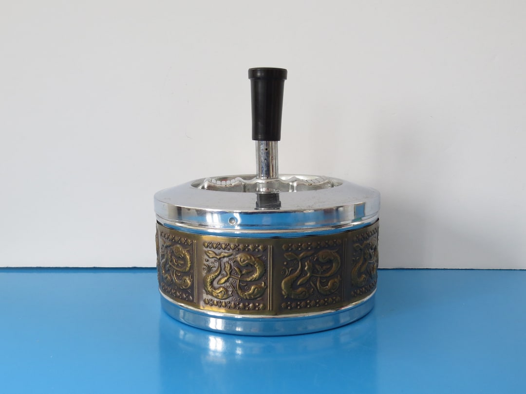 Vintage Push Down Spinning Ashtray, Rotary, Cigar Slots, Chrome ...