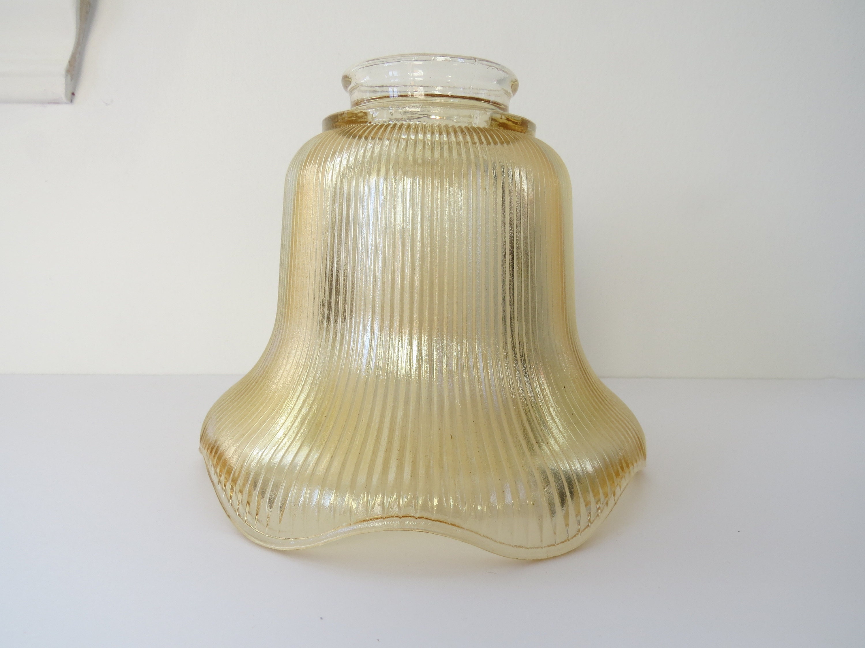 Vintage Iridescent Glass Lamp Shade Globe, Textured, Scalloped ...