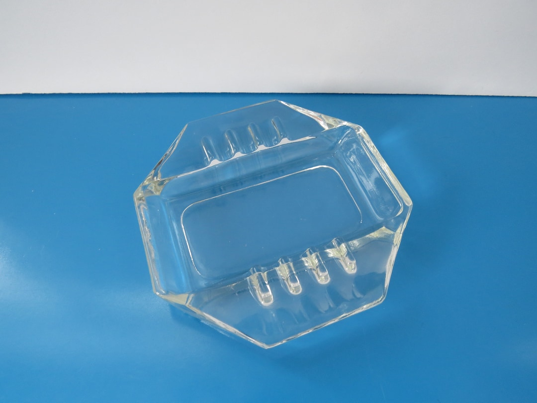 Vintage Clear Glass Ashtray, Octagon, Safex, 6 Cigarette Rests, Mid ...